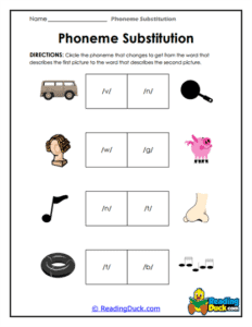 Phoneme Substitution Worksheets | Phonics Skills | Reading Duck.com