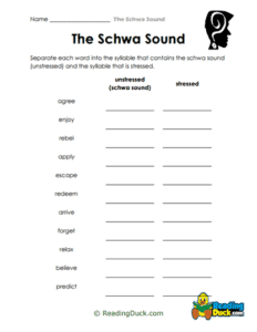 Schwa Sound Worksheets | Phonics Skills | Reading Duck.com
