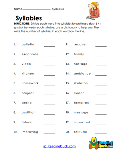 Syllable Worksheets | Phonics Skills | Reading Duck.com