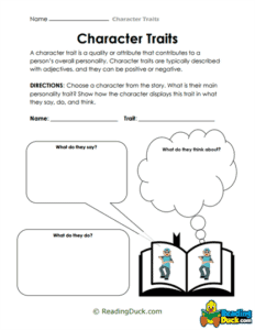 Character Trait Worksheets | Reading | Reading Duck.com