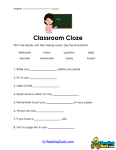 Cloze Worksheets | Reading Skills | Reading Duck.com