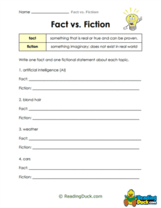 Fact vs Fiction Worksheets | Reading Skills | Reading Duck.com