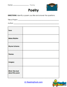 Poetry Skills Worksheets | Reading Skills | Reading Duck.com