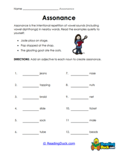 Assonance Worksheets | Language Arts | Reading Duck.com