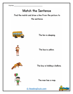 Match the Sentences Worksheets | Print Concepts | Reading Duck.com
