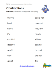 Contraction Worksheets | Grammar Skills | Reading Duck.com