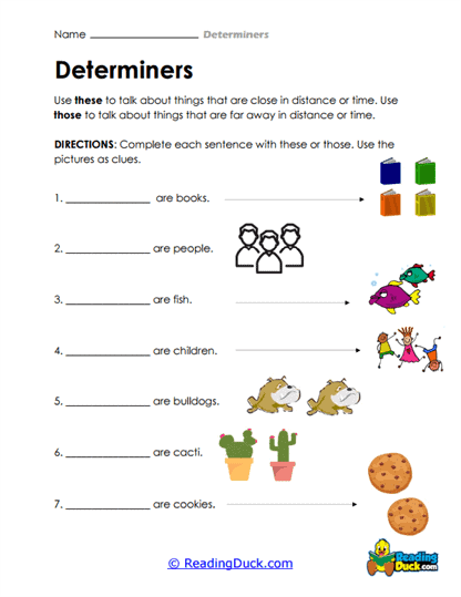 Determiners Worksheets | Grammar Skills | Reading Duck.com