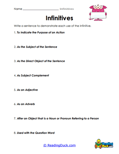 Infinitive Worksheets | Grammar Skills | Reading Duck.com