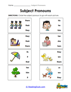 Subject Pronoun Worksheets | Grammar Skills | Reading Duck.com
