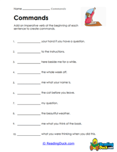 Command Worksheets | Writing Series | Reading Duck.com
