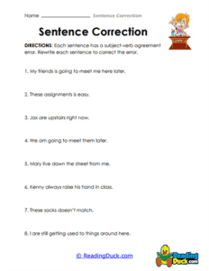 Sentence Correction Worksheets | Writing Series | Reading Duck.com
