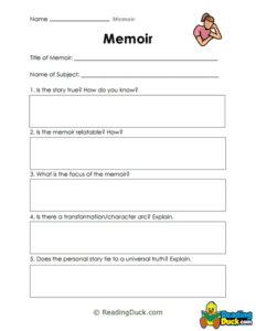 Memoir Worksheets | Literary Devices | Reading Duck.com