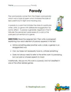 Parody Worksheets | Literary Devices | Reading Duck.com