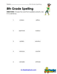 8th Grade Spelling Worksheets | Reading Duck.com