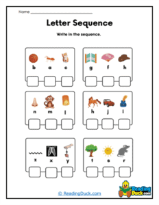Letter Sequence Worksheets | Pre-Reading Series | Reading Duck.com