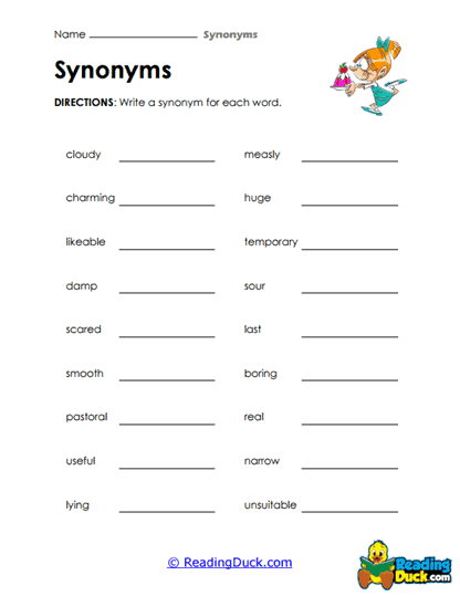 Synonym Worksheets | Language Arts Skills | Reading Duck.com