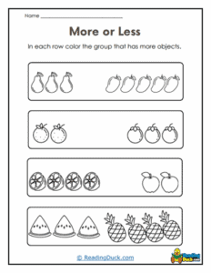 More or Less Worksheets | Comparisons | Reading Duck.com