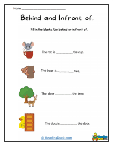 In Front of or Behind Worksheets | Position Words | Reading Duck.com