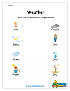 Weather Vocabulary Word Worksheets | Reading Duck.com