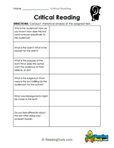 Critical Reading Worksheets | Phonics Skills | Reading Duck.com