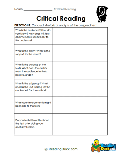 Critical Reading Worksheets | Phonics Skills | Reading Duck.com
