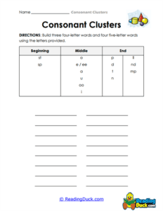 Consonant Cluster Worksheets | Phonics Skills | Reading Duck.com