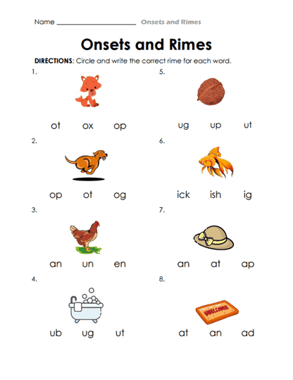 Onsets and Rimes Worksheets | Phonics Skills | Reading Duck.com
