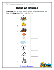 Phoneme Isolation Worksheets | Phonics Skills | Reading Duck.com