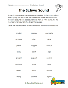 Schwa Sound Worksheets | Phonics Skills | Reading Duck.com
