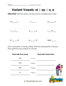 Variant Vowels Worksheets | Phonics Skills | Reading Duck.com