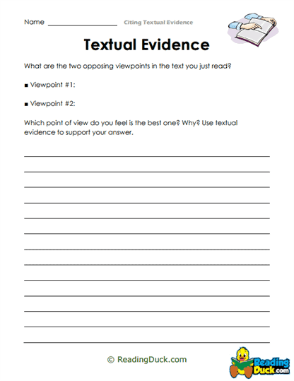 Citing Textual Evidence Worksheets | Reading Duck.com