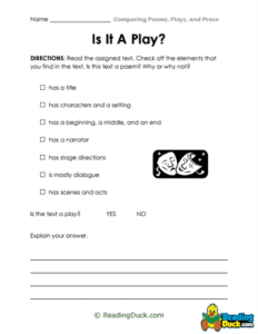 Comparing Poems, Plays, and Prose Worksheets | Reading Duck.com