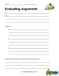 Evaluating Arguments Worksheets | Reading | Reading Duck.com
