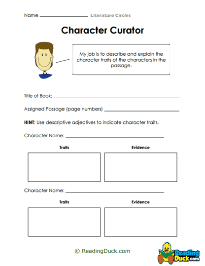 Literature Circles Worksheets | Reading Skills | Reading Duck.com