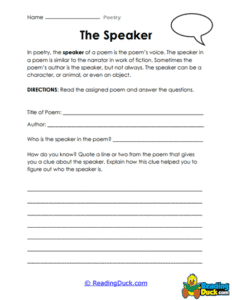 Poetry Skills Worksheets | Reading Skills | Reading Duck.com