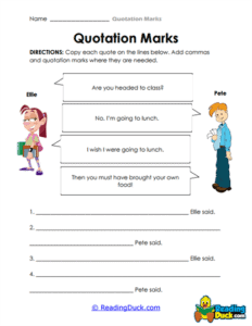 Quotation Mark Worksheets | Punctuation | Reading Duck.com
