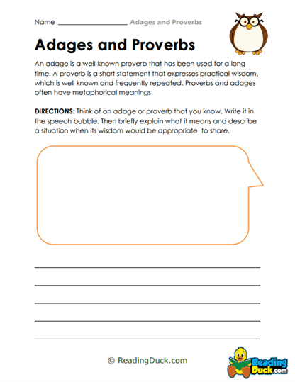 Adages and Proverbs Worksheets | Language Arts | Reading Duck.com