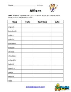 Affix Worksheets | Language Arts | Reading Duck.com