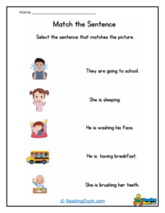 Match the Sentences Worksheets | Print Concepts | Reading Duck.com