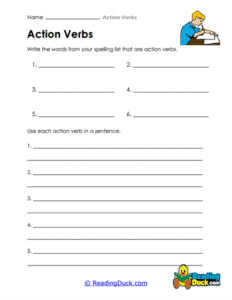 Action Verb Worksheets | Grammar Skills | Reading Duck.com