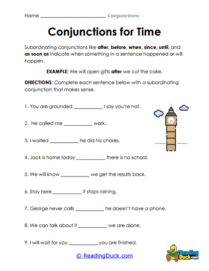 Conjunction Worksheets | Grammar Skills | Reading Duck.com