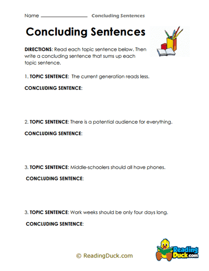 Concluding Sentences Worksheets | Writing Series | Reading Duck.com