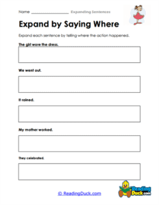 Expanding Sentences Worksheets | Writing Series | Reading Duck.com