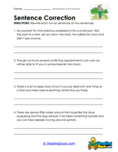Sentence Correction Worksheets | Writing Series | Reading Duck.com