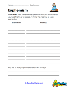 Euphemism Worksheets | Literary Devices | Reading Duck.com