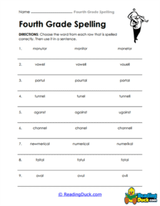 4th Grade Spelling Worksheets | Reading Duck.com