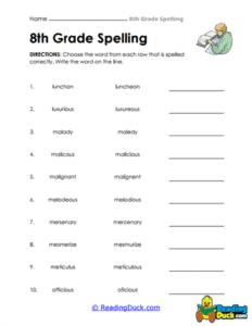 8th Grade Spelling Worksheets | Reading Duck.com