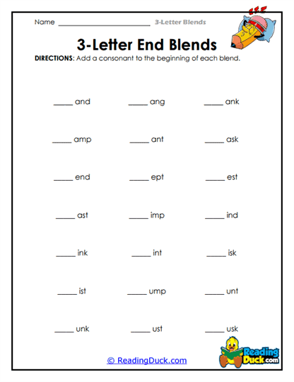 3-Letter Blends Worksheets | Phonics Skills | Reading Duck.com