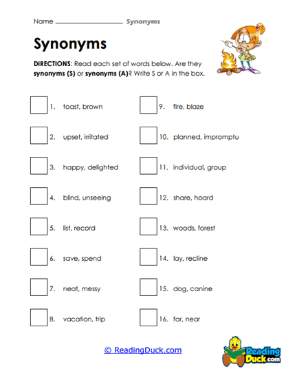 Synonym Worksheets | Language Arts Skills | Reading Duck.com