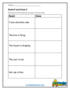 Draw What You Read Worksheets | Fine Motor Series | Reading Duck.com